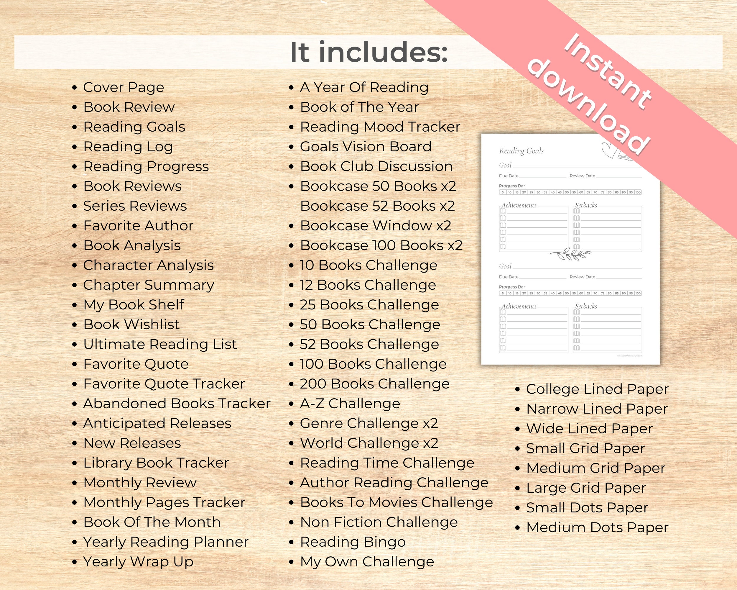 Reading Journal Printable PDF, Reading Planner, Book Review Template ...