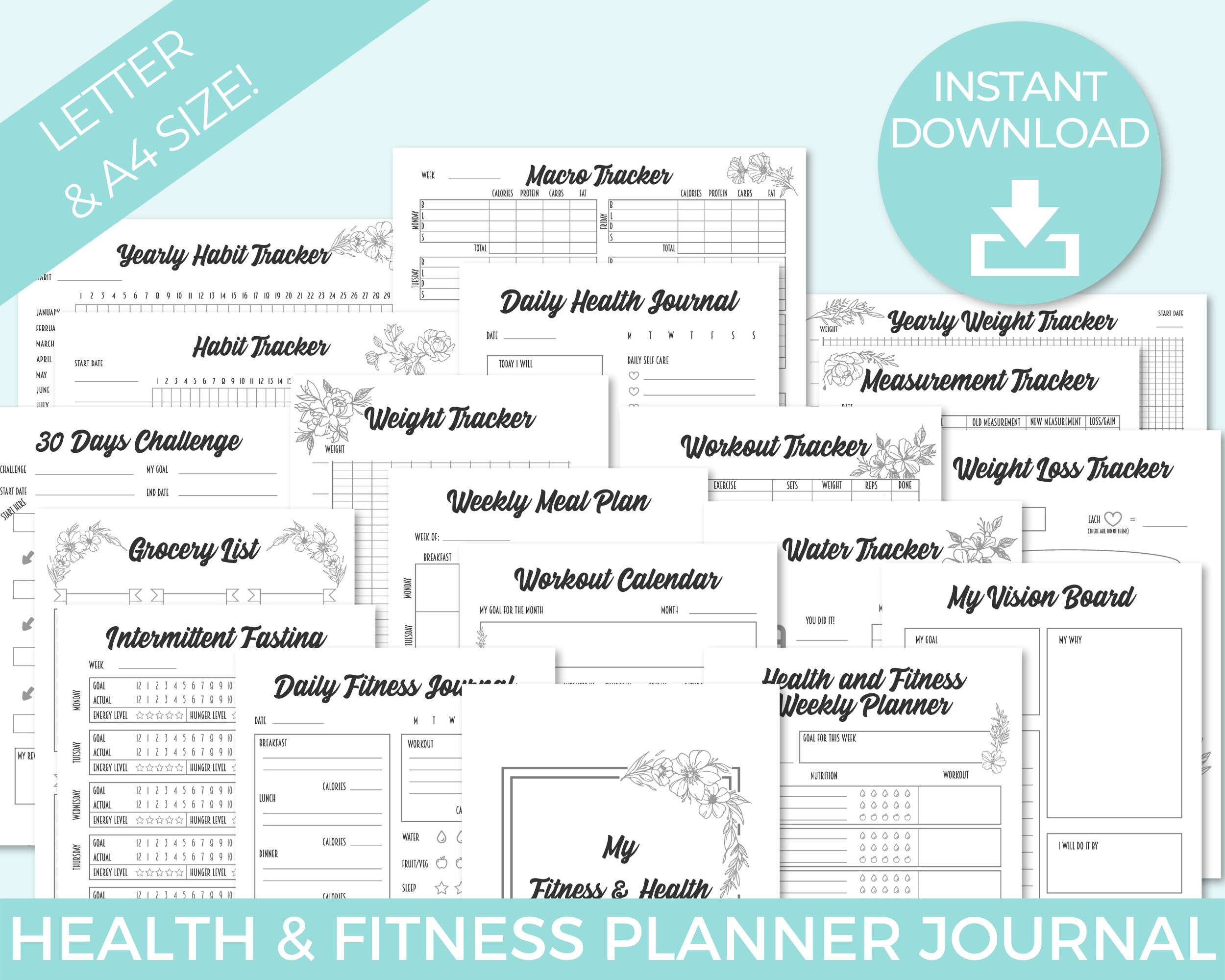 Fitness Planner Health Planner Fitness Journal Exercise | Etsy UK
