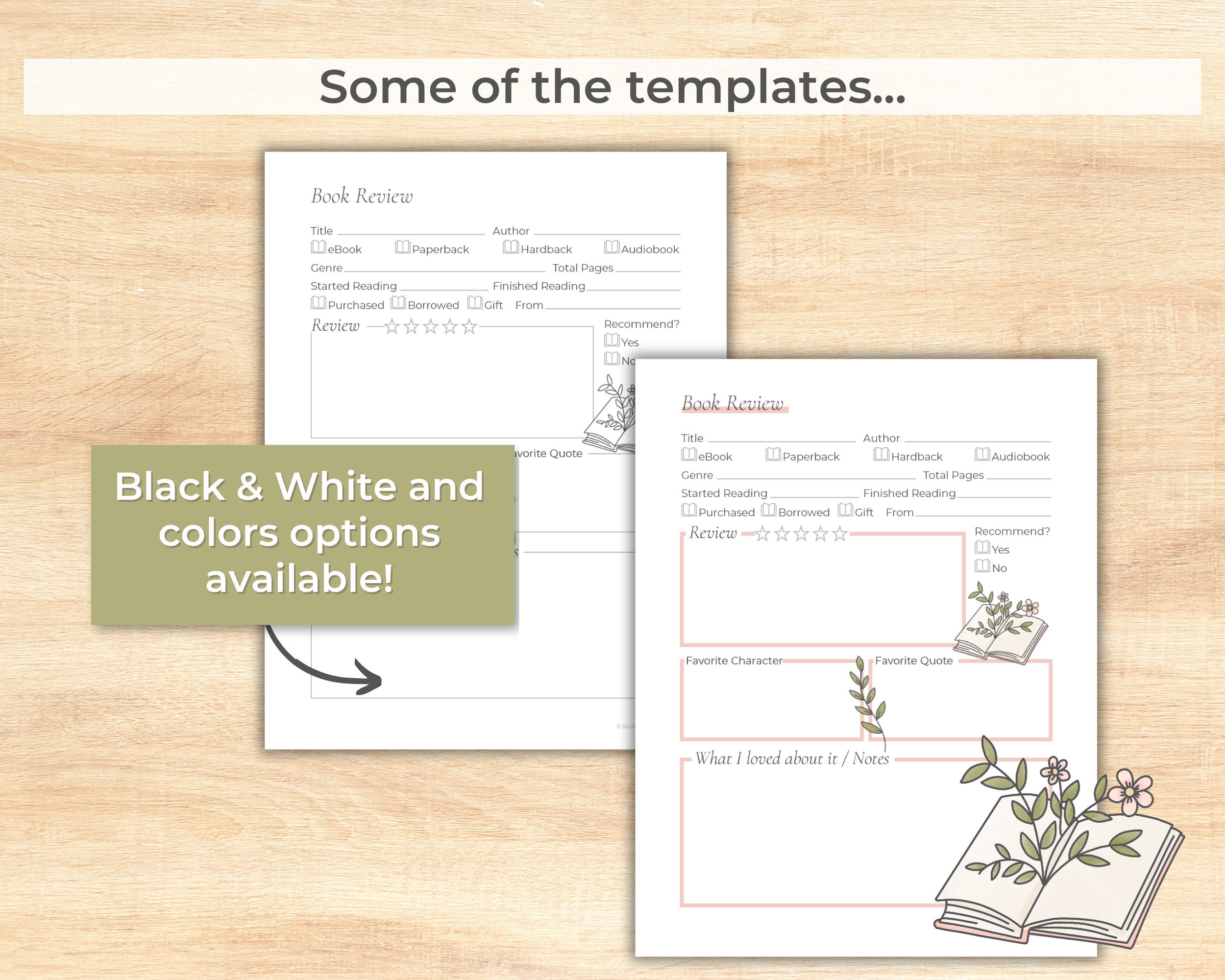 Book Review Template, Fillable Book Reading Journal, Book Log Printable ...