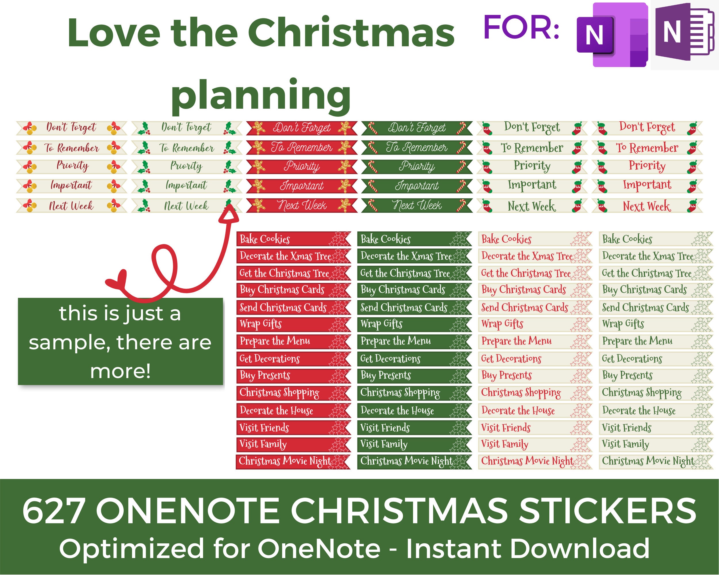 Onenote Christmas Stickers, One Note Planner Stickers, Holiday Stickers ...