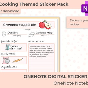 Recipe Planner Digital Stickers, One Note Planner Stickers, Digital ...