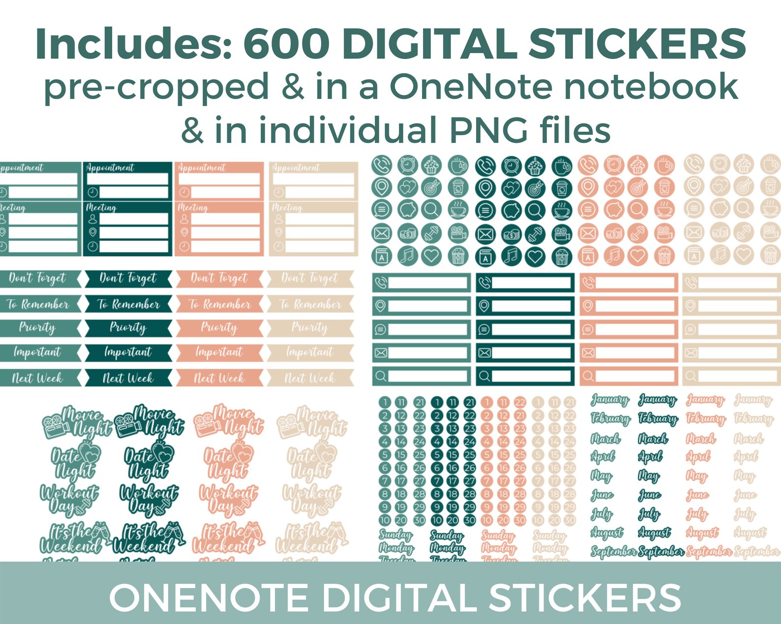Onenote Digital Stickers One Note Planner Stickers - Etsy UK