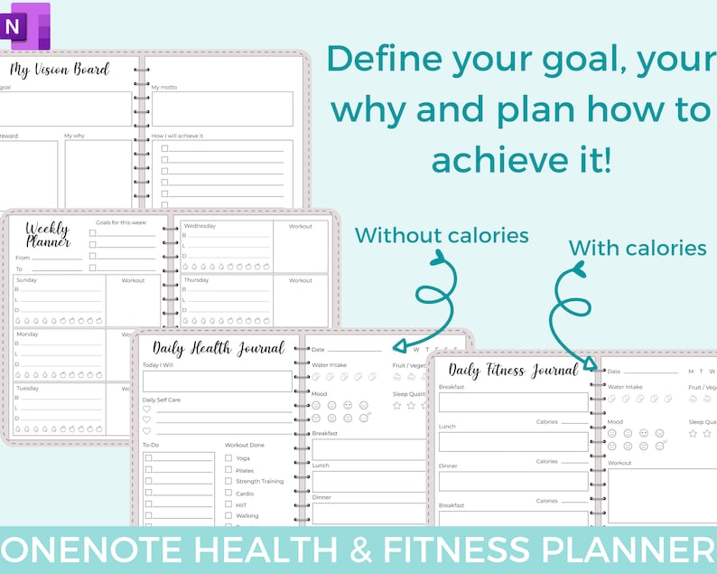 Onenote Fitness Planner, Weight Loss Journal, One Note, Exercise ...