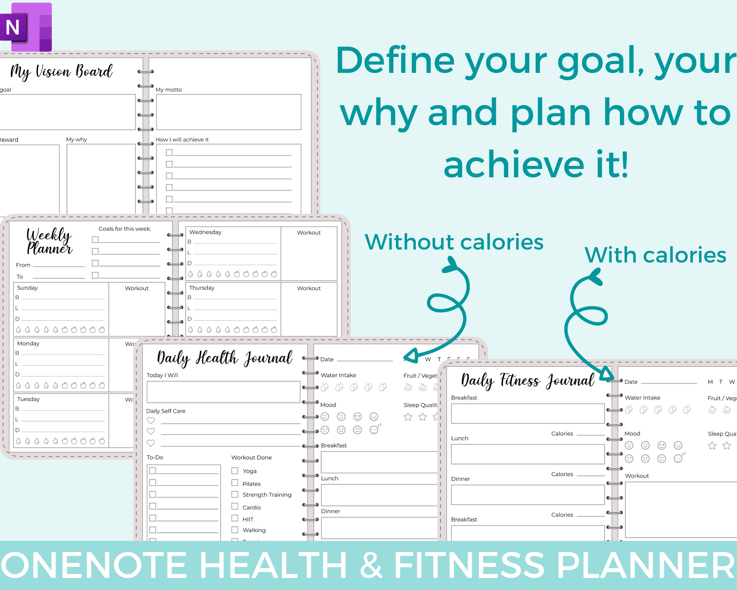 Onenote Fitness Planner Weight Loss Journal One Note - Etsy UK