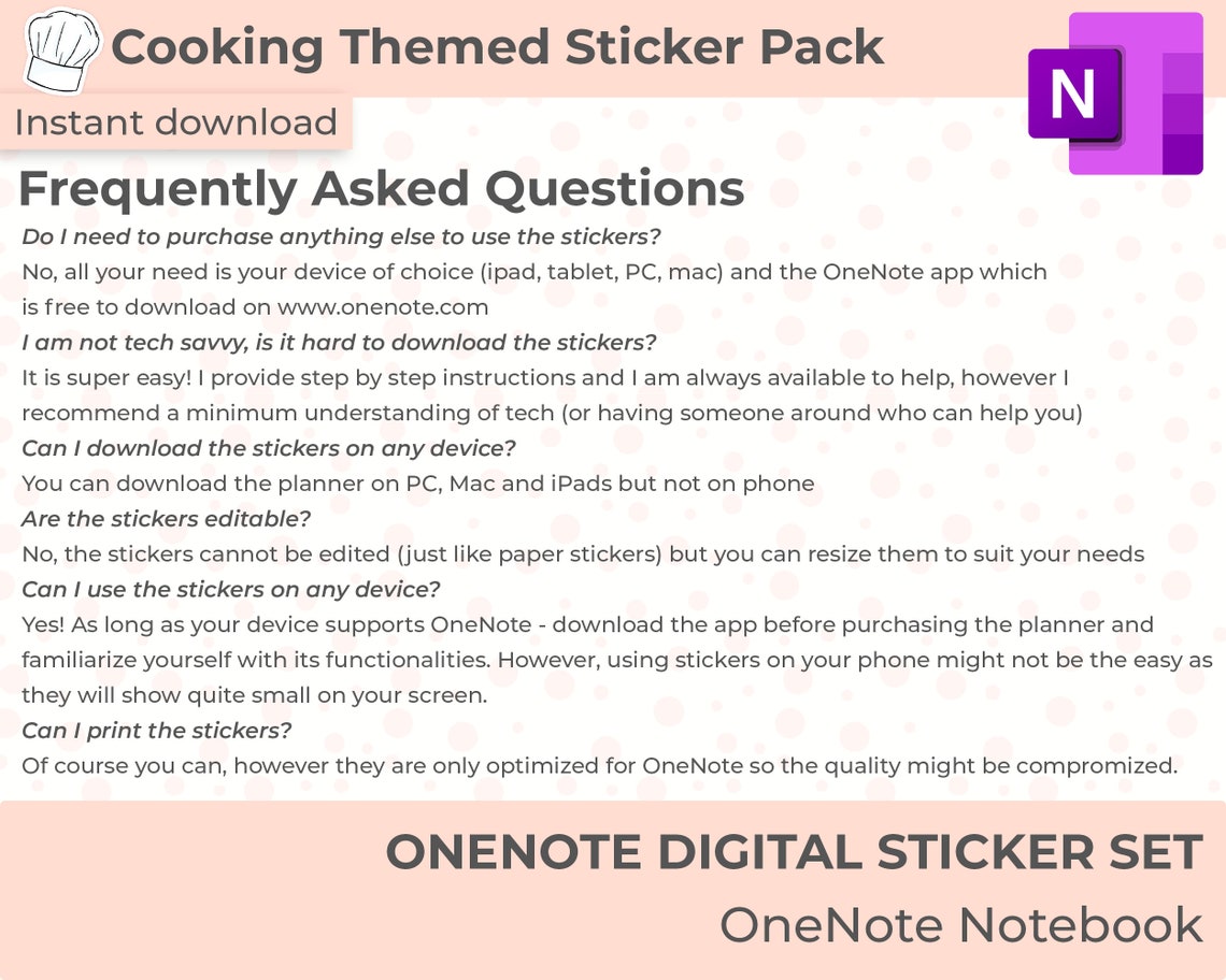 Recipe Planner Digital Stickers, One Note Planner Stickers, Digital ...