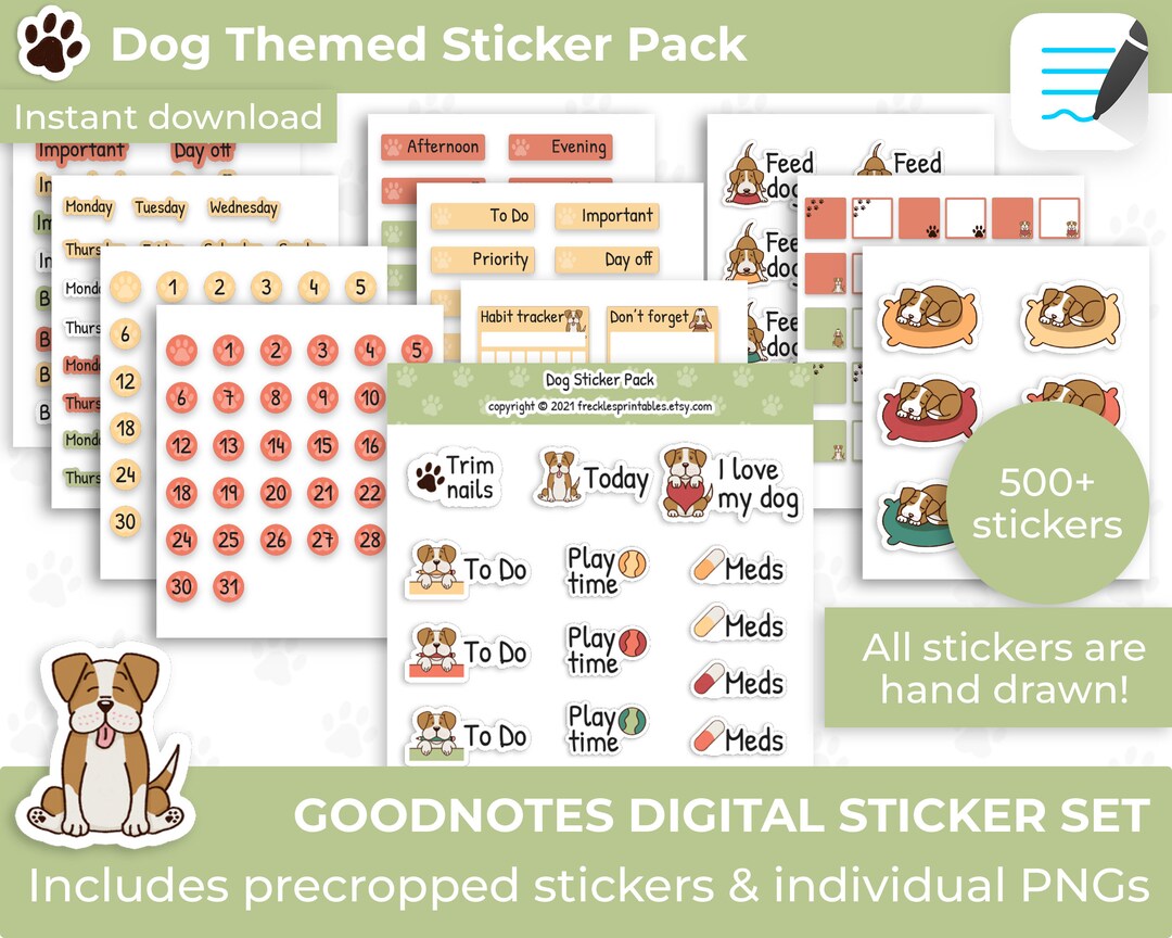 Dog Digital Stickers, Goodnotes Stickers, Planner Stickers, Cute Dog ...