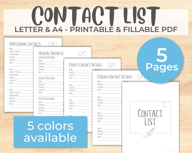 Contact List, Address Book for Emergency Contacts, Digital and ...