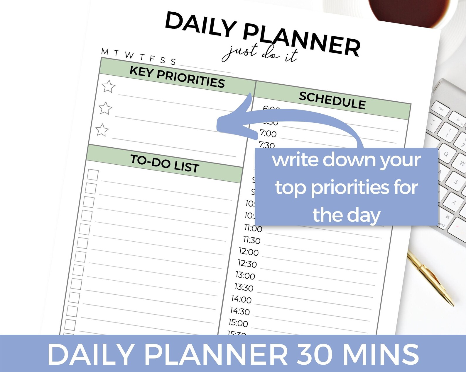 Daily Planner 30 Min Printable Work Planner Daily Schedule | Etsy