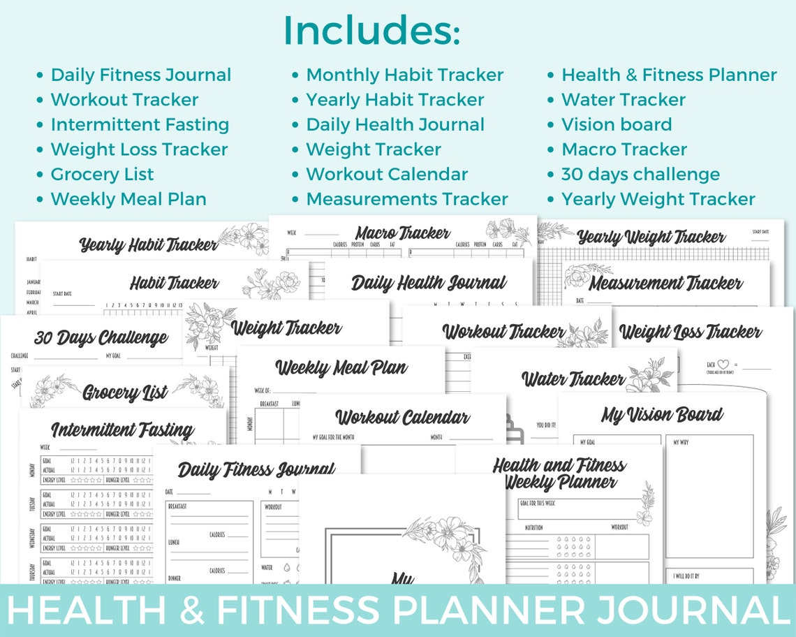 Fitness Planner Health Planner Fitness Journal Exercise | Etsy UK
