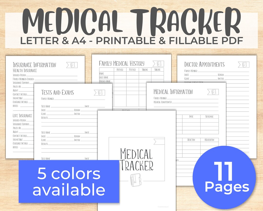 Medical Binder, Medical History Log and Medication Tracker, Family ...