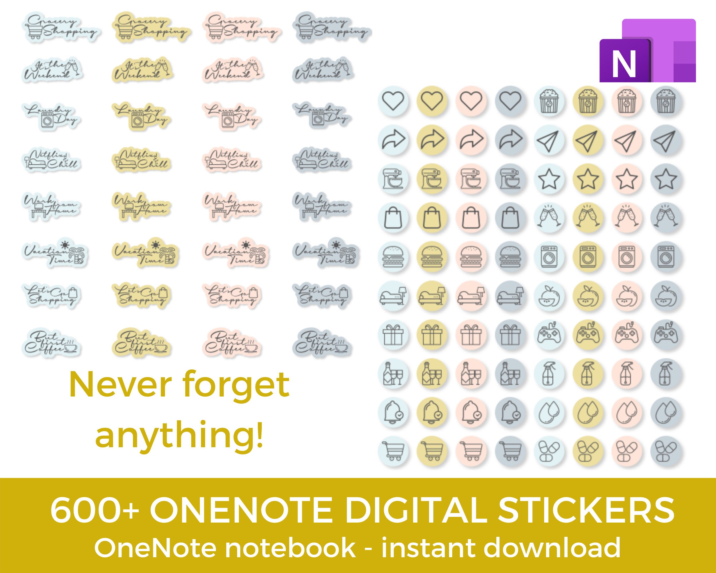 Onenote Digital Stickers, One Note Planner Stickers, Precropped ...