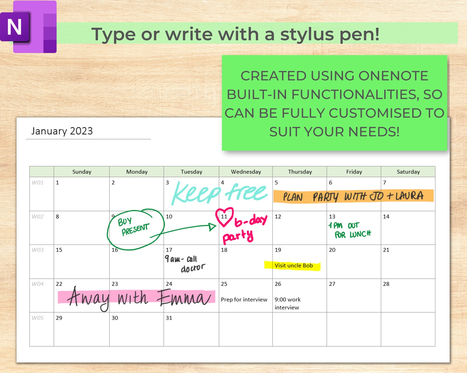 2023 / 2024 Onenote Calendar, Monday Start, Sunday Start, iPad Calendar ...
