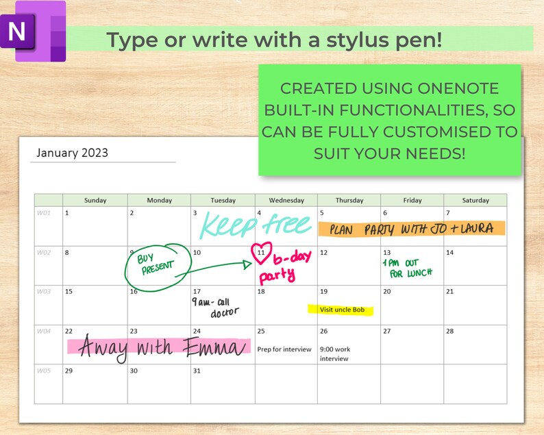2023 / 2024 Onenote Calendar, Monday Start, Sunday Start, iPad Calendar ...