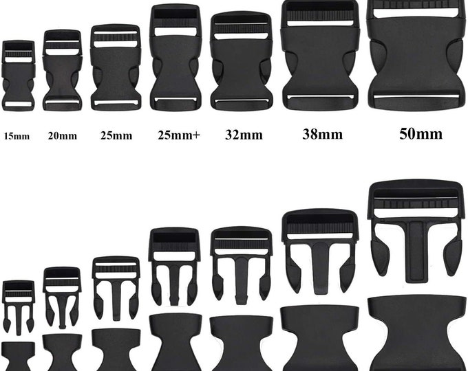 Black Delrin Plastic Side Release Fasteners Squeeze Buckle Clip 20mm ...