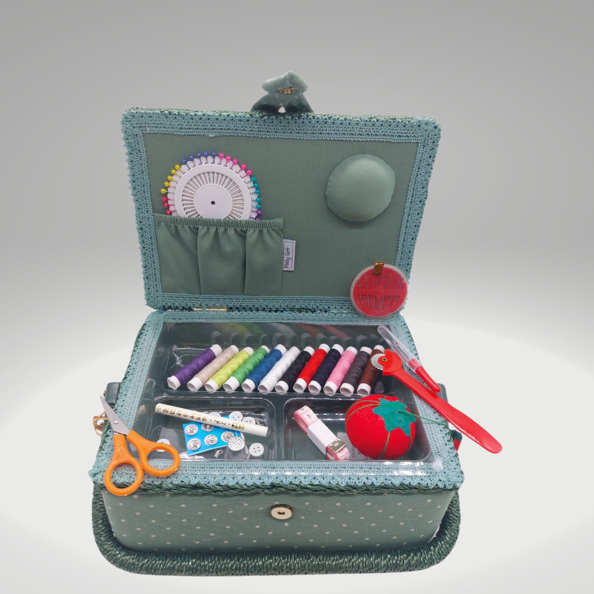 Sewing Box, Cotton Blend, Grey Spot, 18.5x26x15 Cm Sewing Kits Ltd Over ...