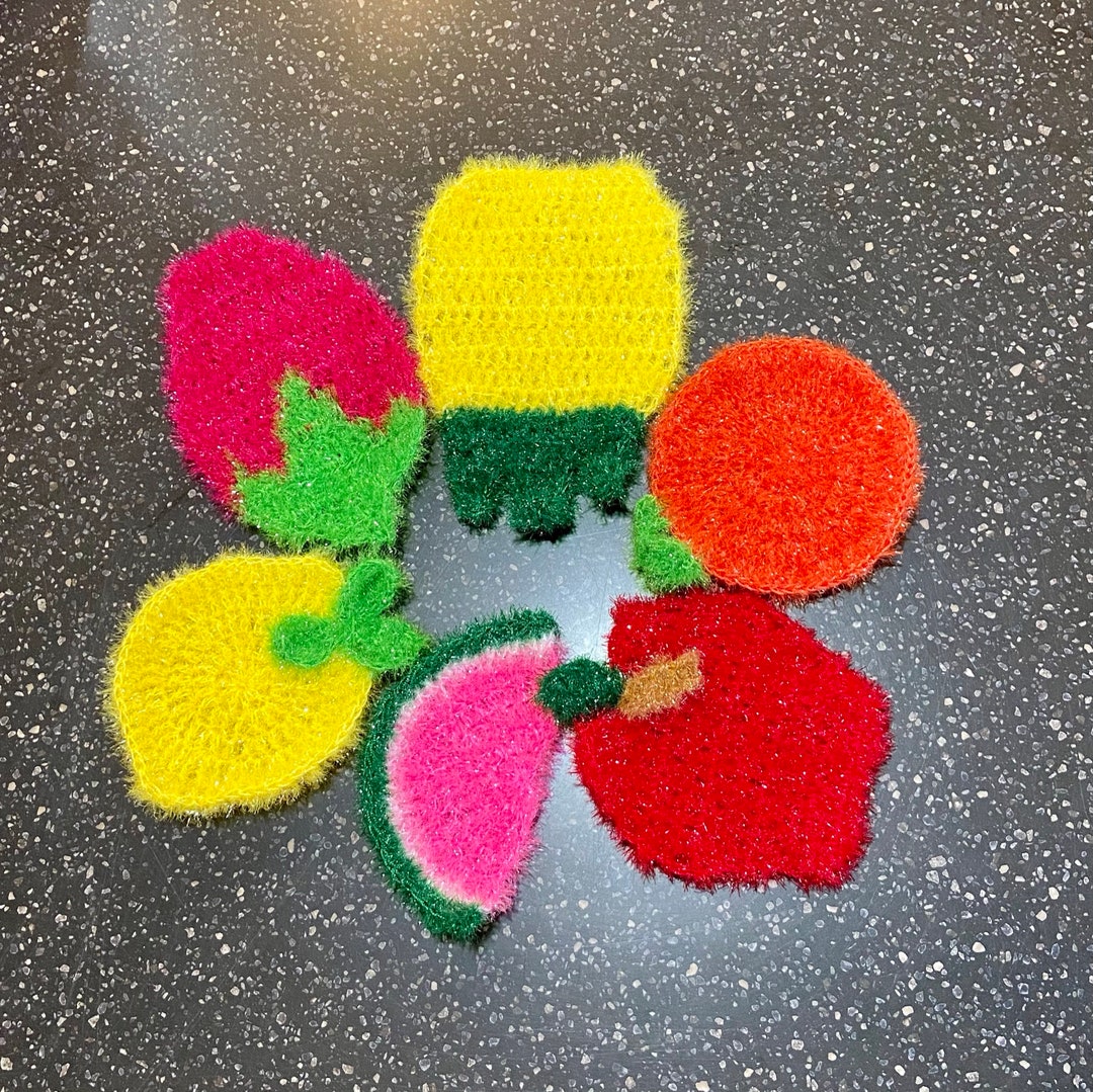 Set of 2 Fruit Shaped Dish Scrubbies - Etsy