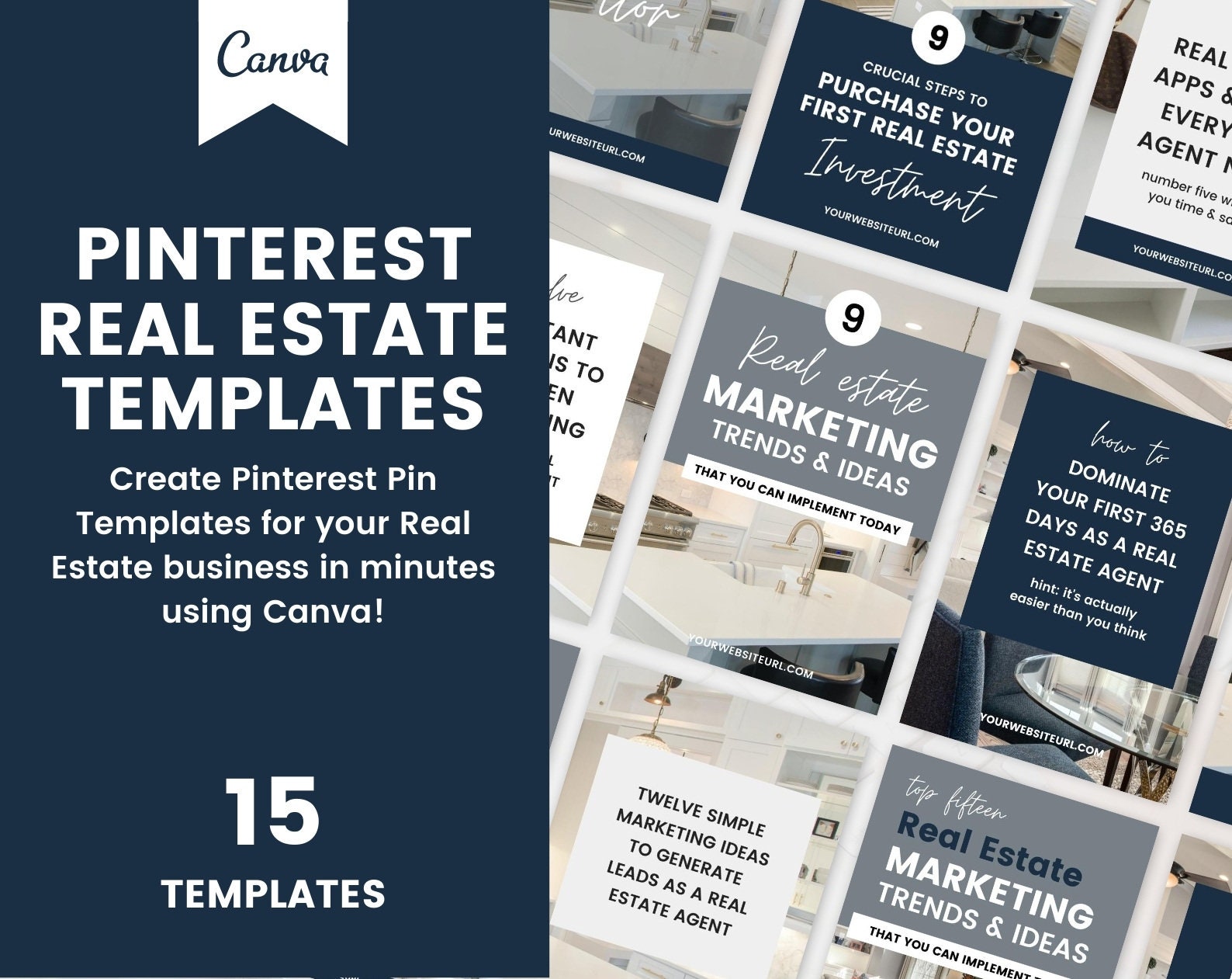 15 Pinterest Graphics for Real Estate Canva Pin Design - Etsy