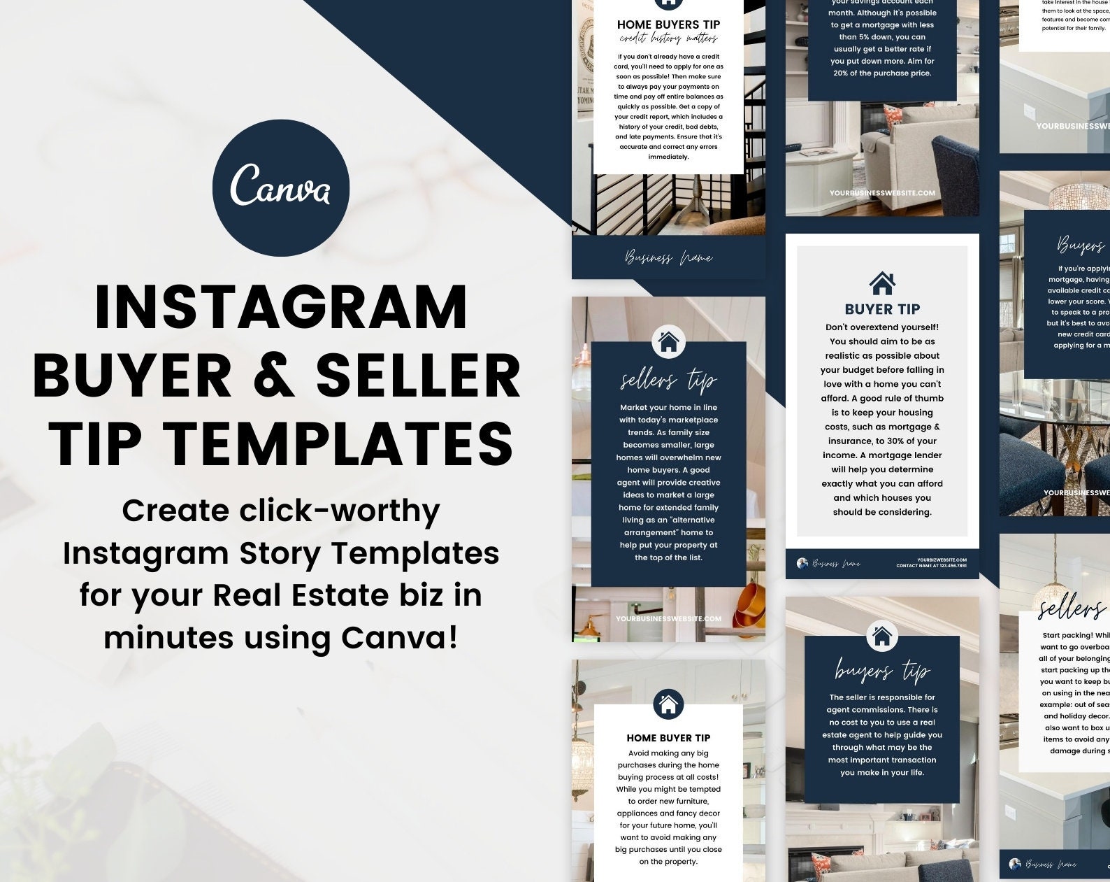 title agency Real Estate Stories Template for Canva; 20 easy to modify ...