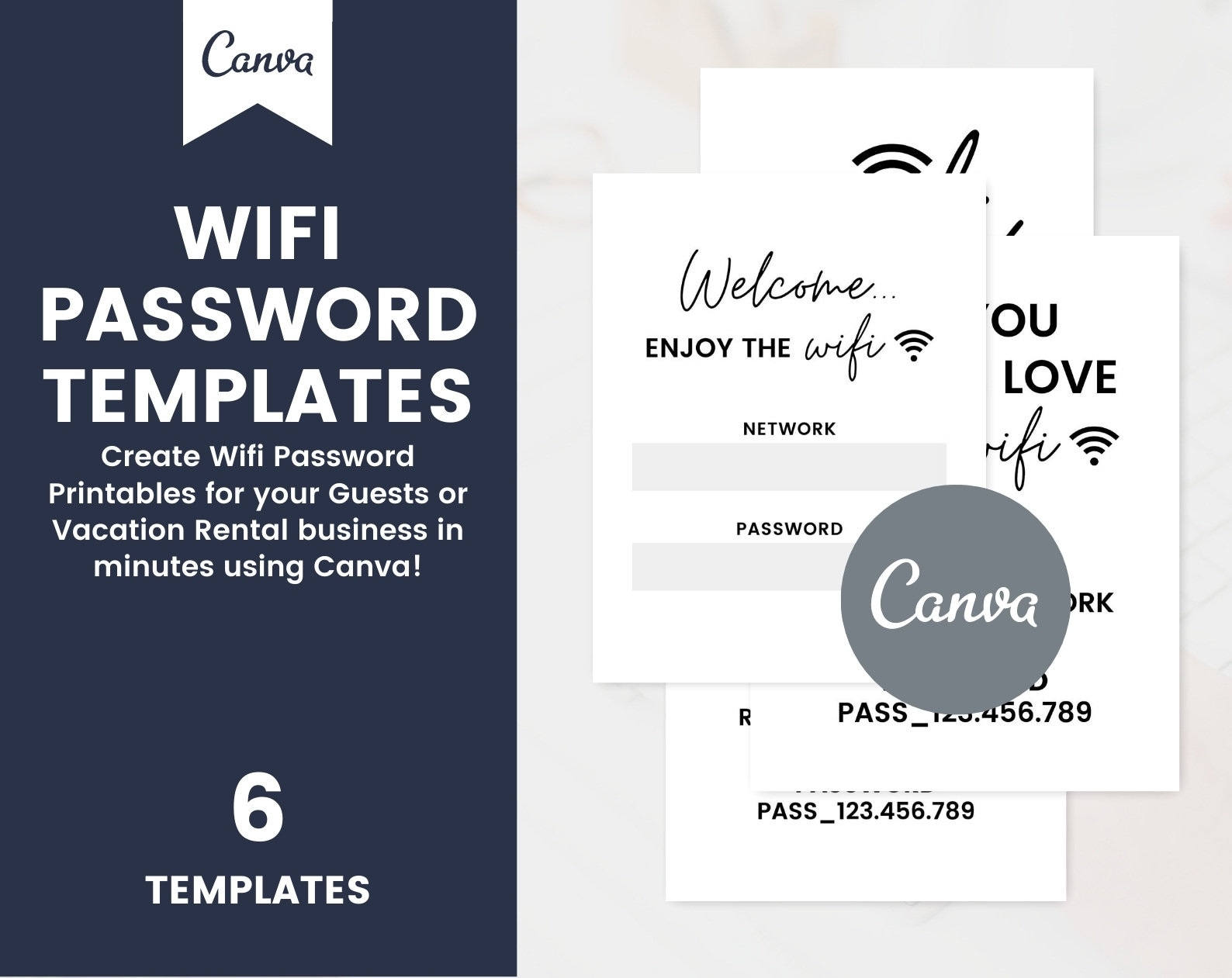 6 WIFI Password Sign Printable Editable Canva Template for | Etsy Canada