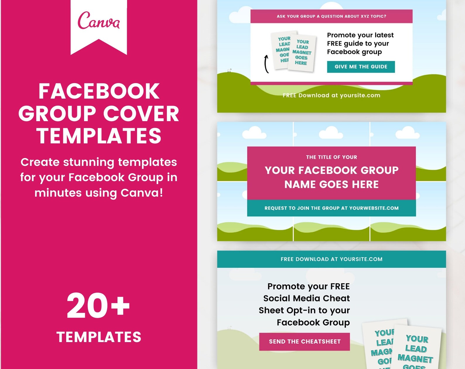 20 Facebook Group Cover Banner Canva Templates Set Timeline - Etsy