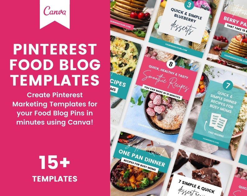 15 Editable Food Blogger Pinterest Templates for Canva Pin - Etsy