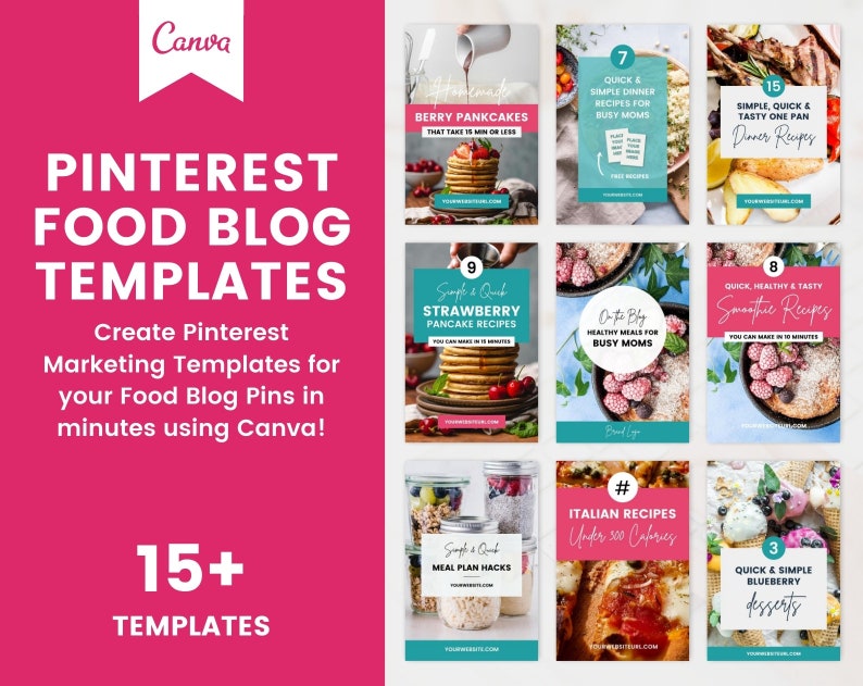 15 Editable Food Blogger Pinterest Templates for Canva Pin - Etsy