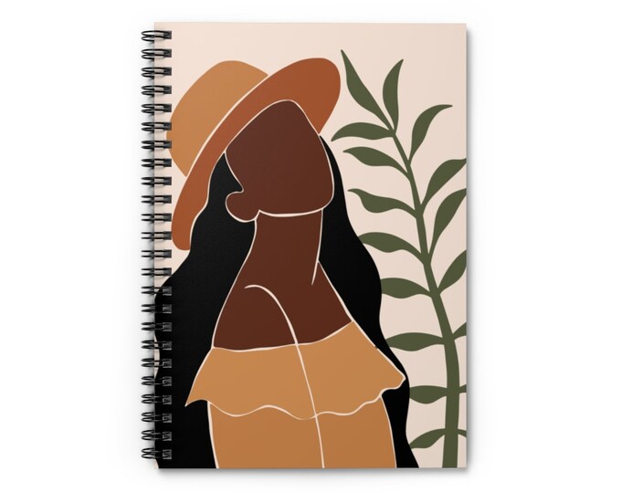 Abstract Black Woman and Leaves Silhouette Spiral Notebook, Boho Style ...
