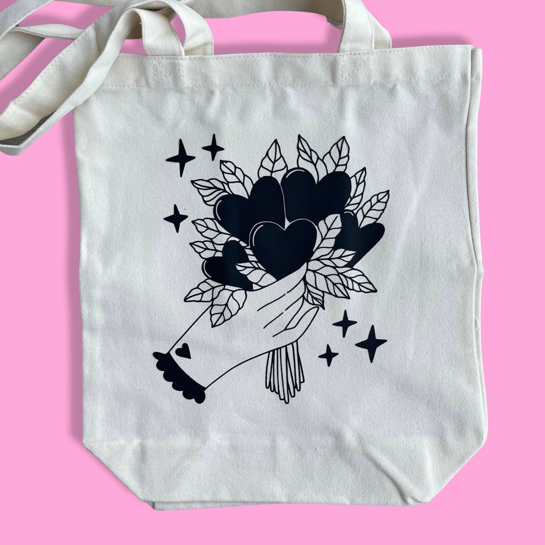 Love Tote Bag, Floral Shoulder Bag, Love Heart Art, Cotton Tote Bag ...