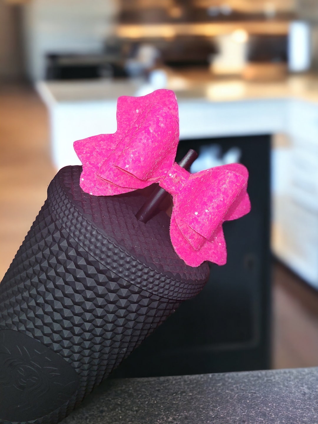 Hot Pink Chunky Glitter Straw Bow Topper - Etsy