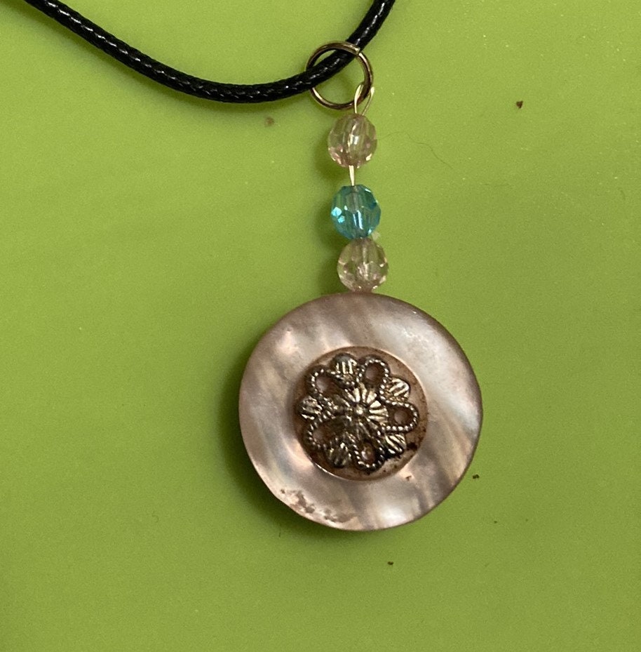 Sparkly Gold, Blue and Yellow Button Pendant Necklace - Etsy