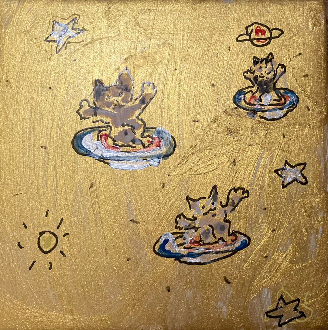Hand-painted Tile: Cats Kitties in Outer Space Planets Stars - Etsy