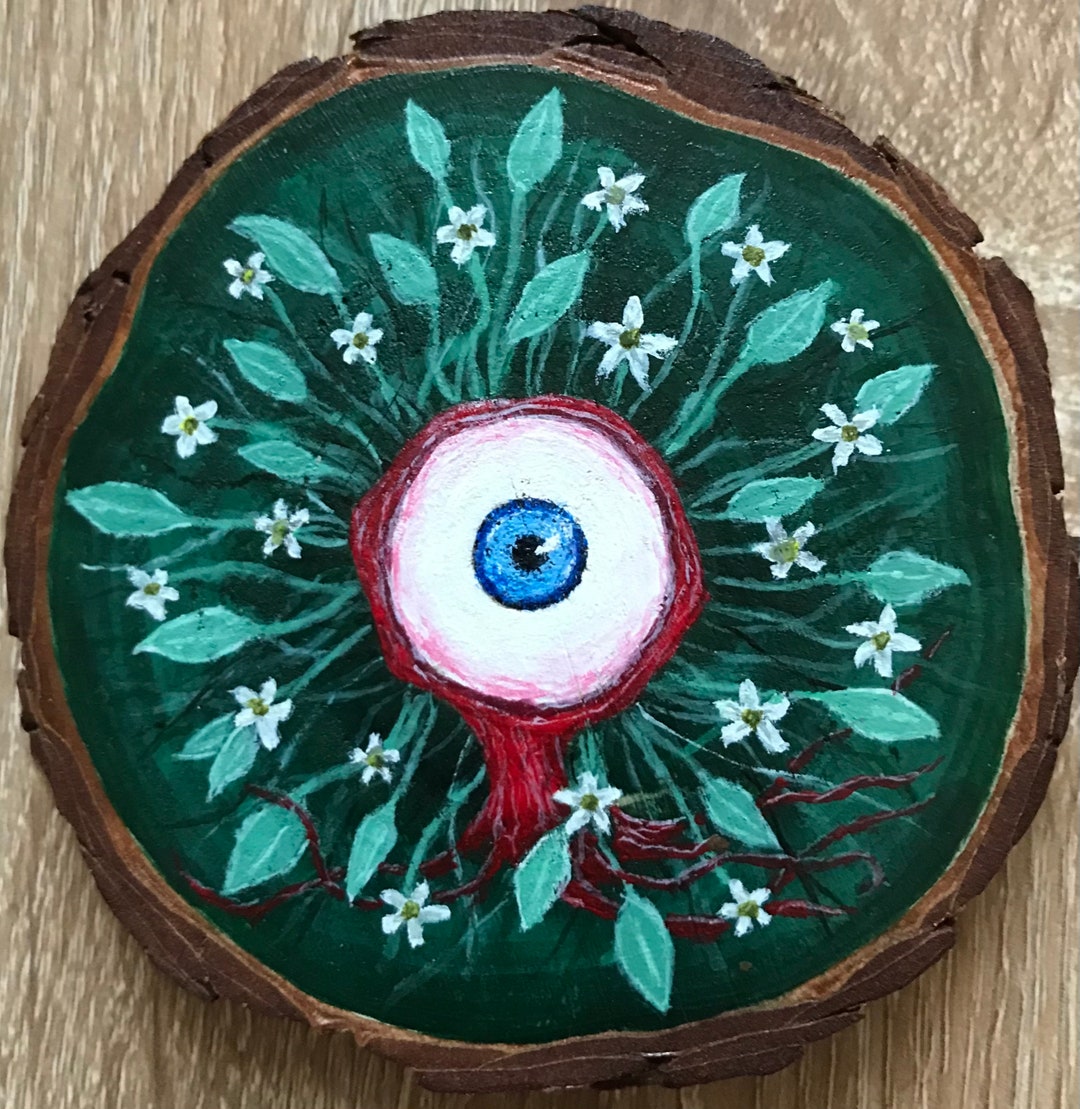 Severed Eyeball Wood Slice Painting Original Acrylic Art by Beth Deth ...