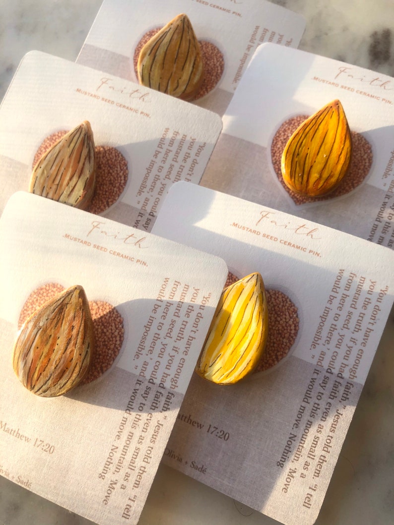 Glossy Handmade Clay Mustard Seed Plant Pins, Christian Art ...
