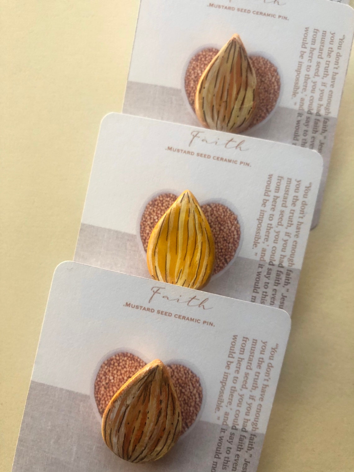 Glossy Handmade Clay Mustard Seed Plant Pins, Christian Art ...