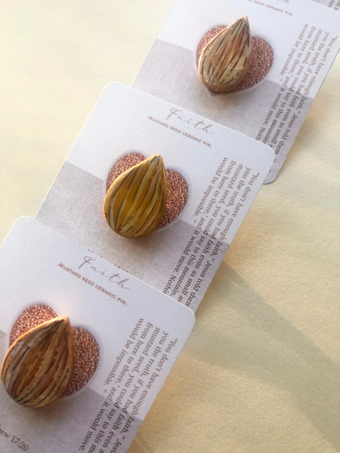 Glossy Handmade Clay Mustard Seed Plant Pins, Christian Art ...