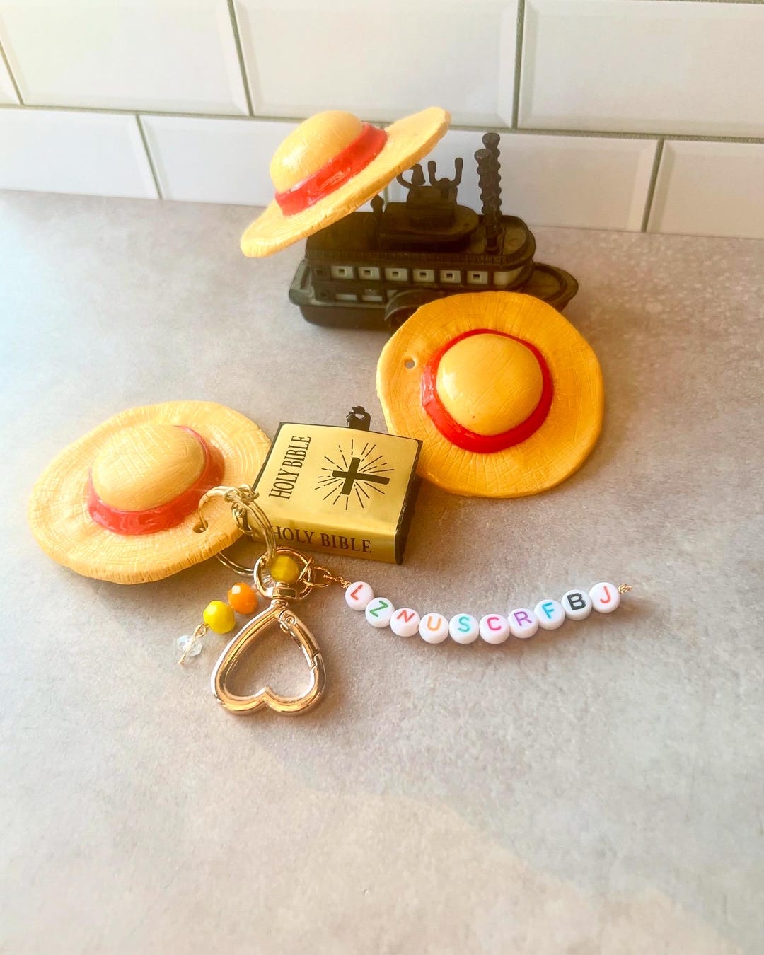 One Piece Monkey D Luffy Straw Hat Key Chain Purse Charm | Handmade ...