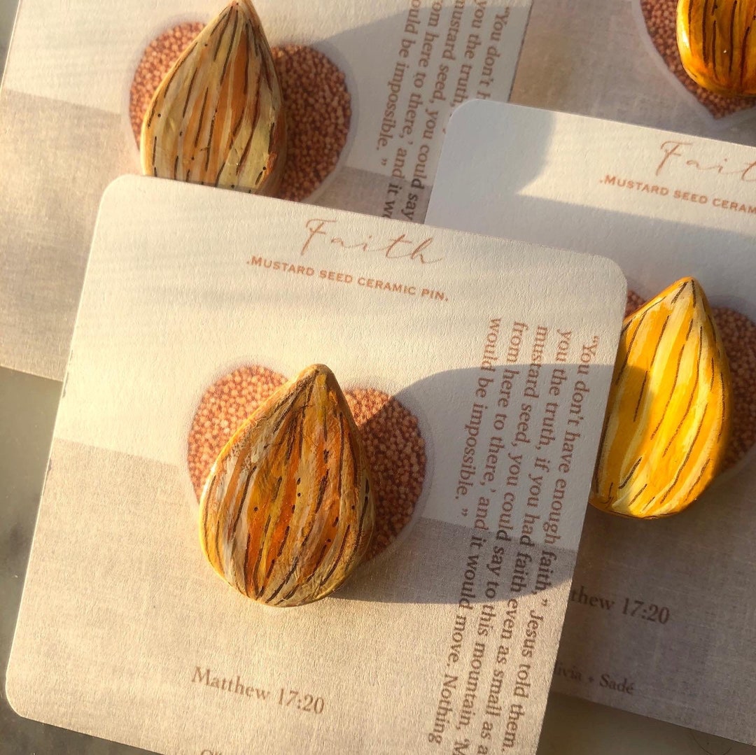 Glossy Handmade Clay Mustard Seed Plant Pins, Christian Art ...