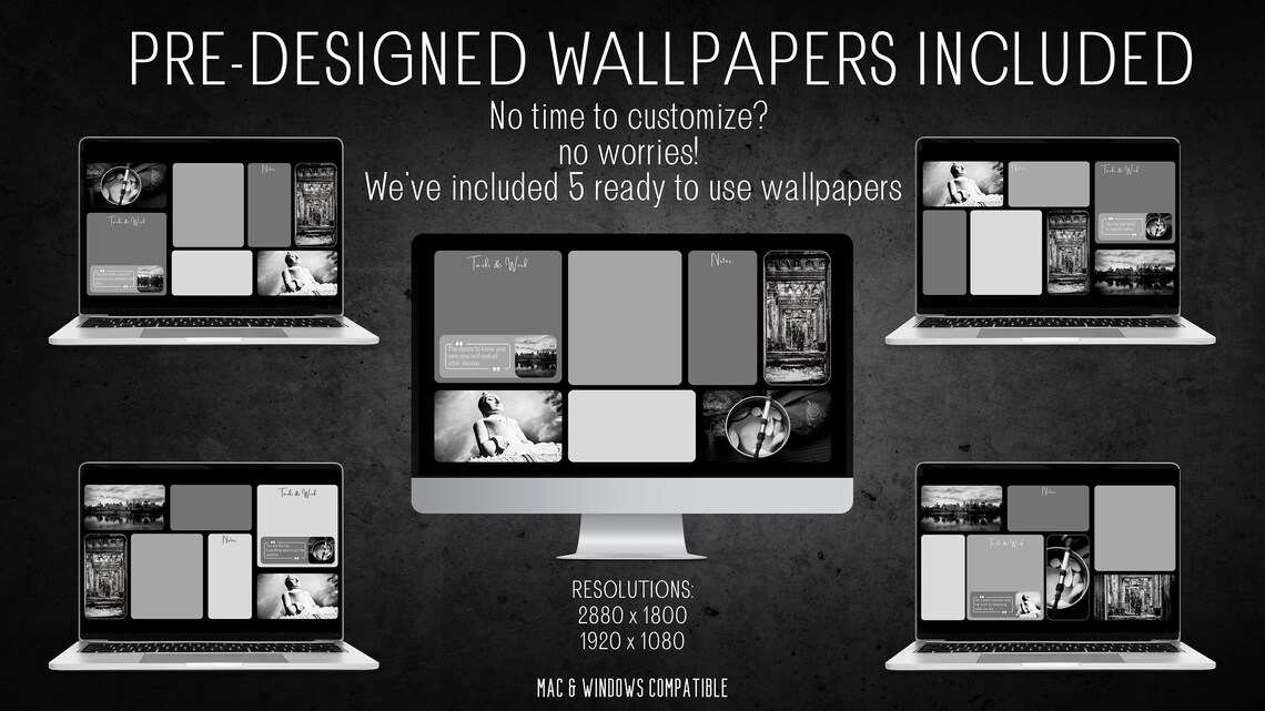 MINDFUL Dark Mode Editable Desktop Wallpaper Organizer With Folder/file ...