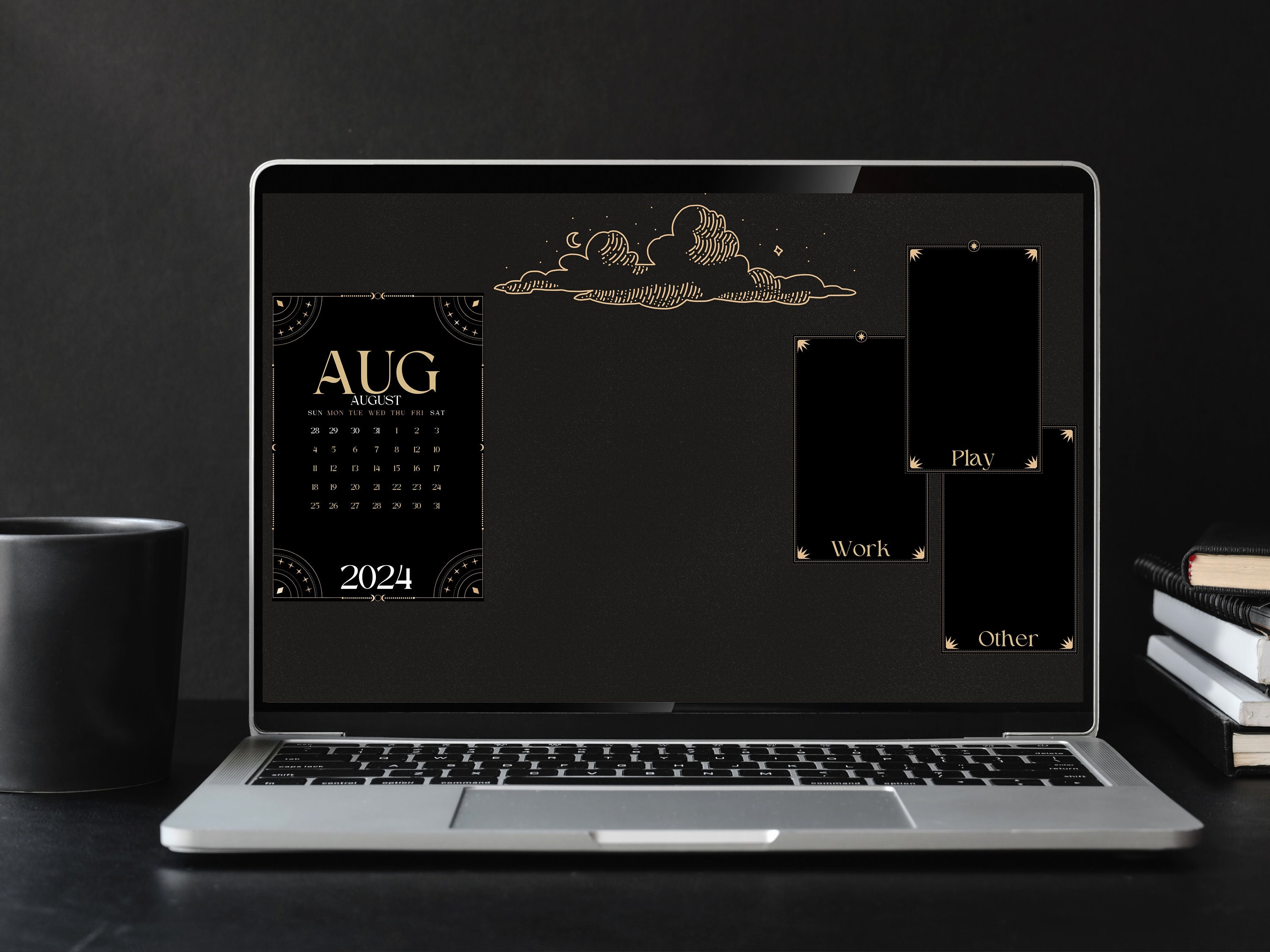 CELESTIAL DREAMS Dark Mode Editable Desktop Wallpaper Organizer Folder ...