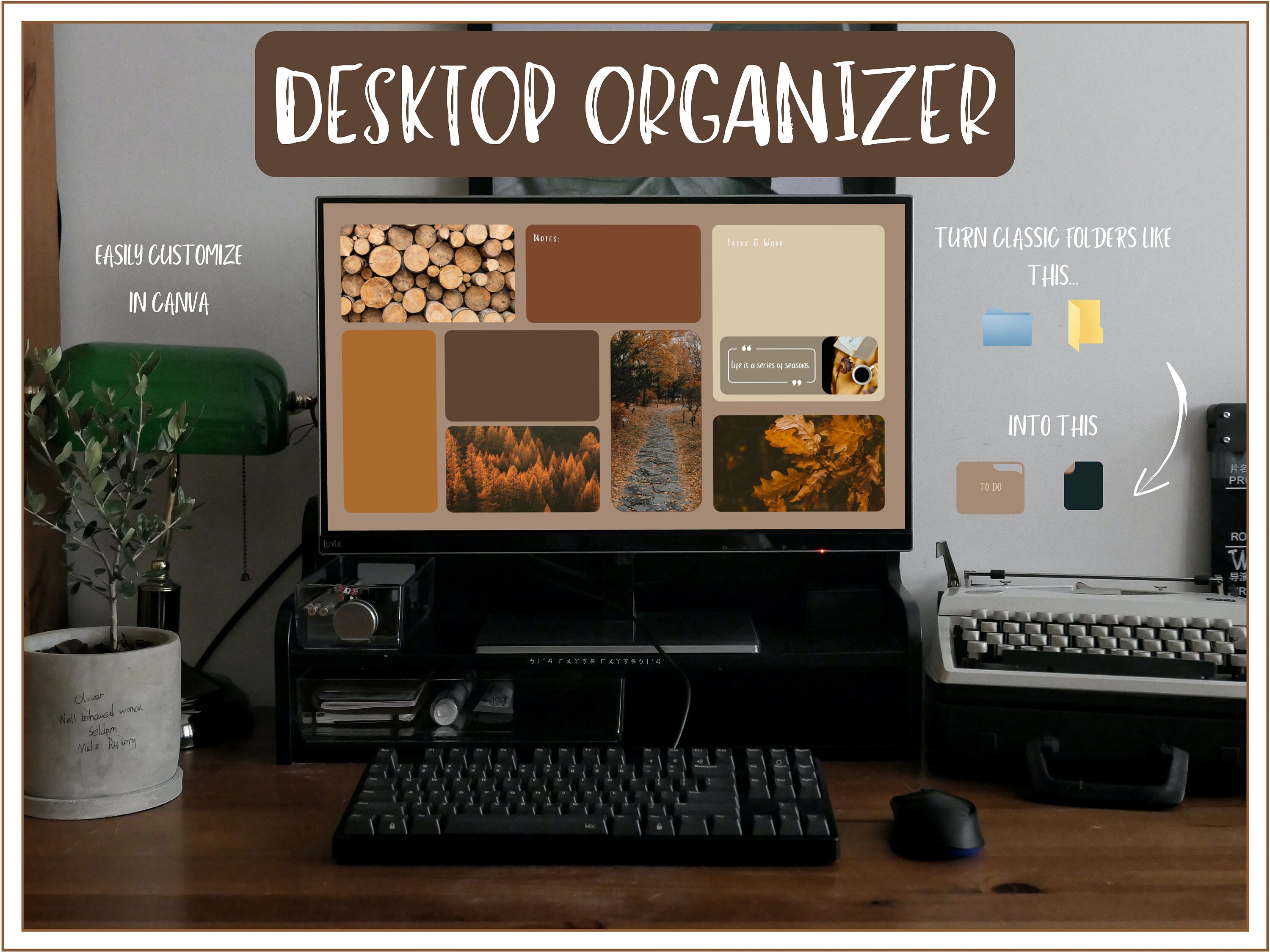 AUTUMN AESTHETIC Editable Desktop Wallpaper Organizer With Folder/file ...