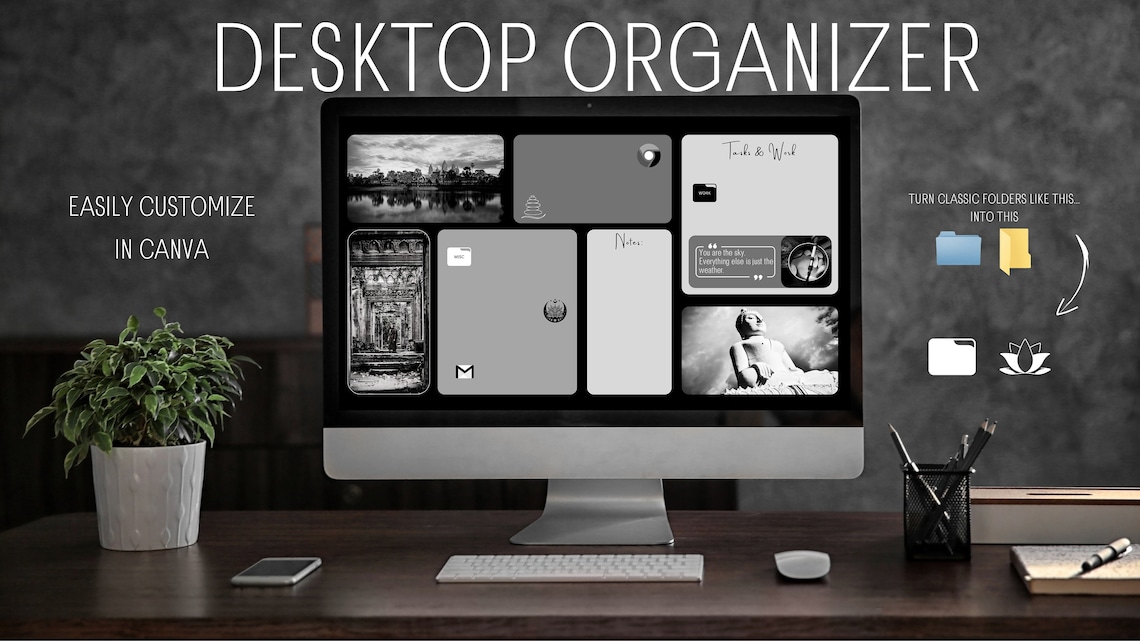 MINDFUL Dark Mode Editable Desktop Wallpaper Organizer With Folder/file ...