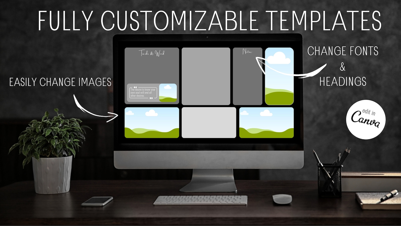 MINDFUL Dark Mode Editable Desktop Wallpaper Organizer With Folder/file ...