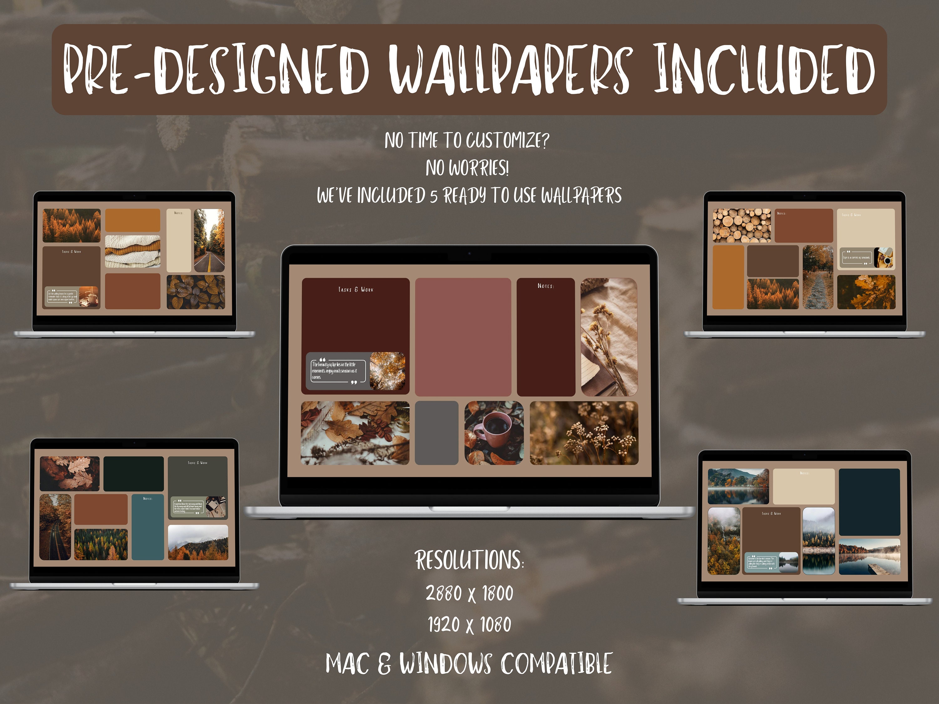 AUTUMN AESTHETIC Editable Desktop Wallpaper Organizer With Folder/file ...