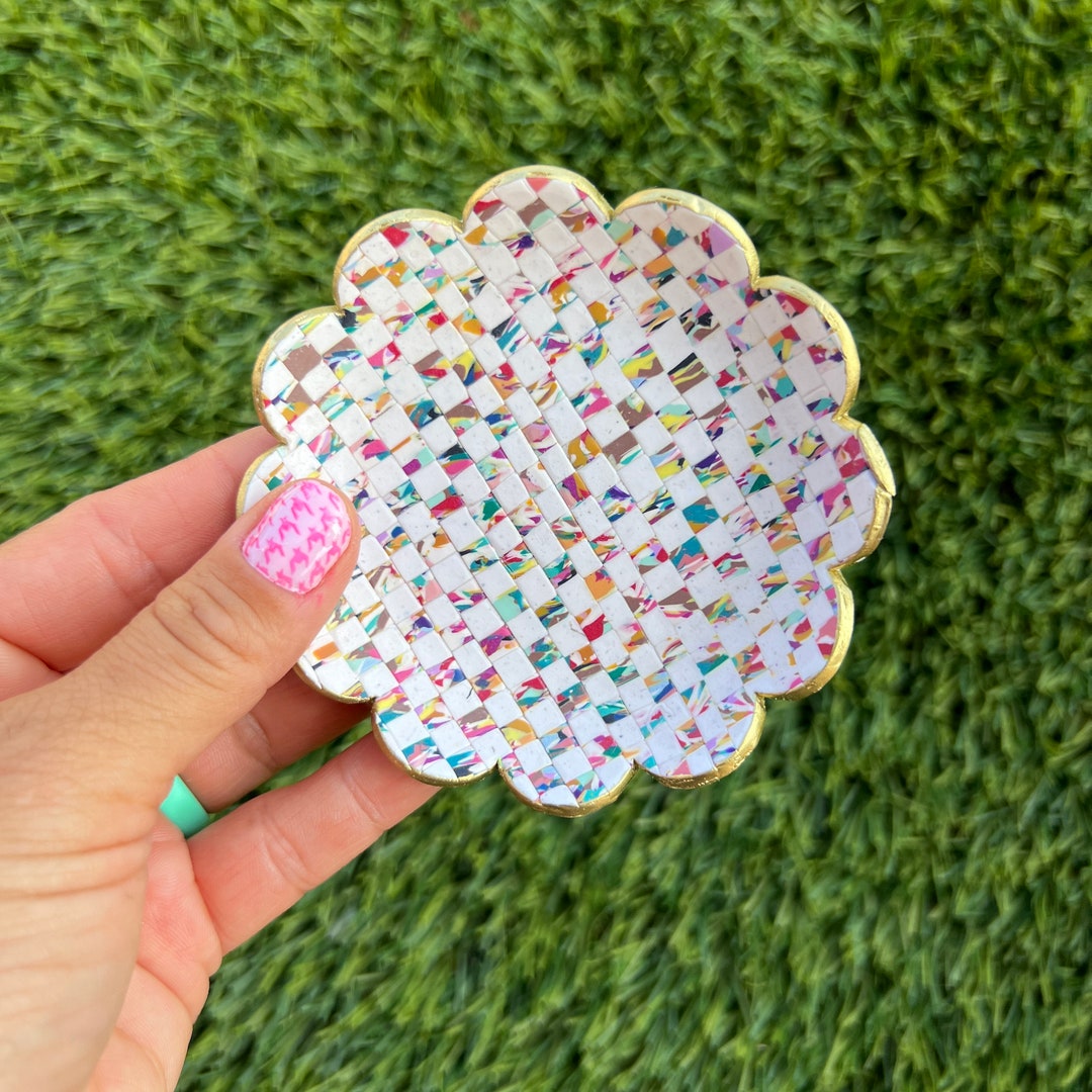 Checkerboard Polymer Clay Trinket Dish: Scalloped Desk Organizer - Etsy
