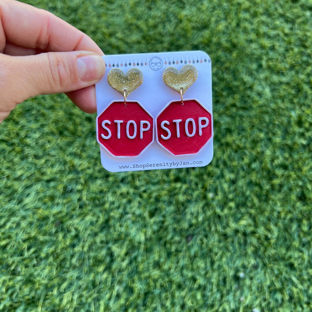 Stop Sign Glitter Heart Earrings, Elementary School Earrings, Teacher ...