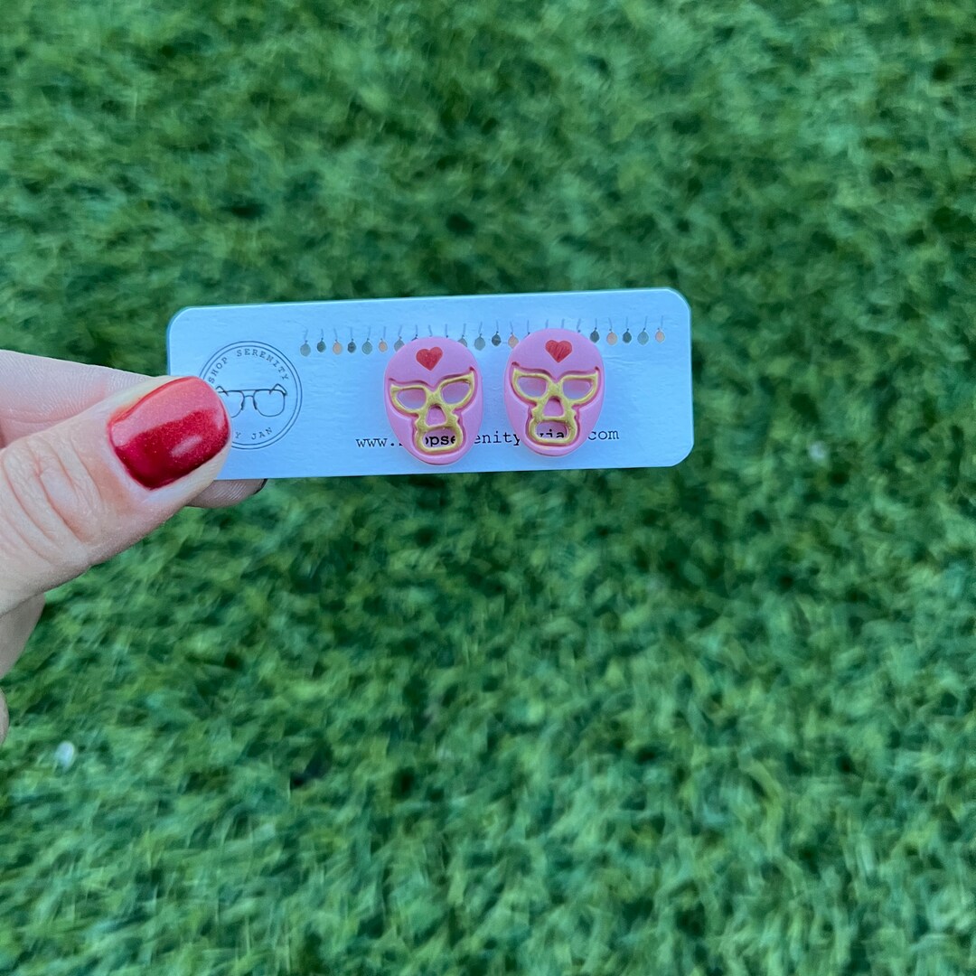 Luchador Heart Studs, Valentine’s Day, Luchador Earrings, Lucha Libra ...