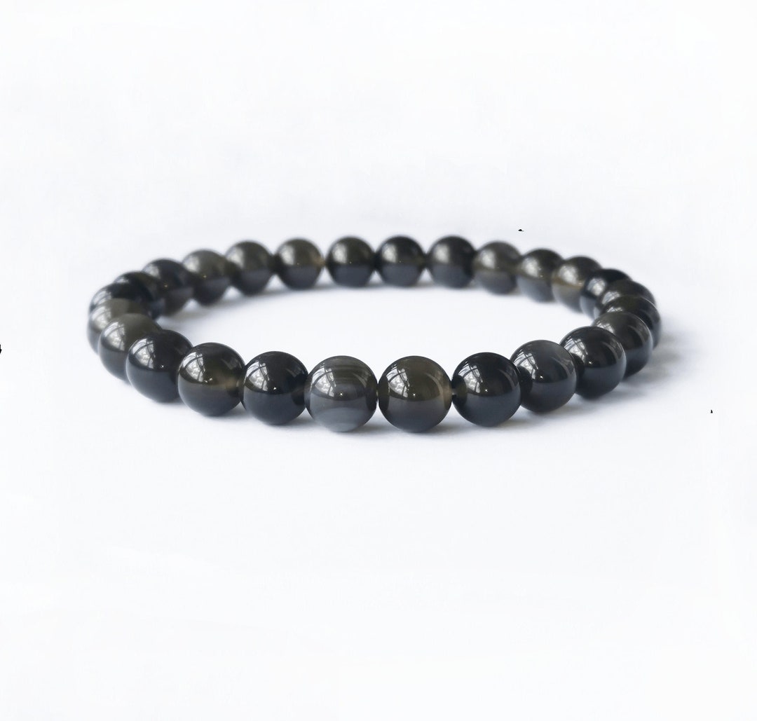 Gray Obsidian Bead Bracelet for Men & Women, Natural Obsidian Bracelet ...