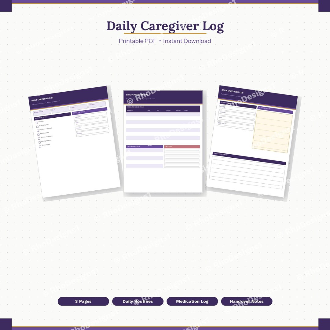 Daily Caregiver Log Printable | Caregiver Daily Notes | Medication Log ...