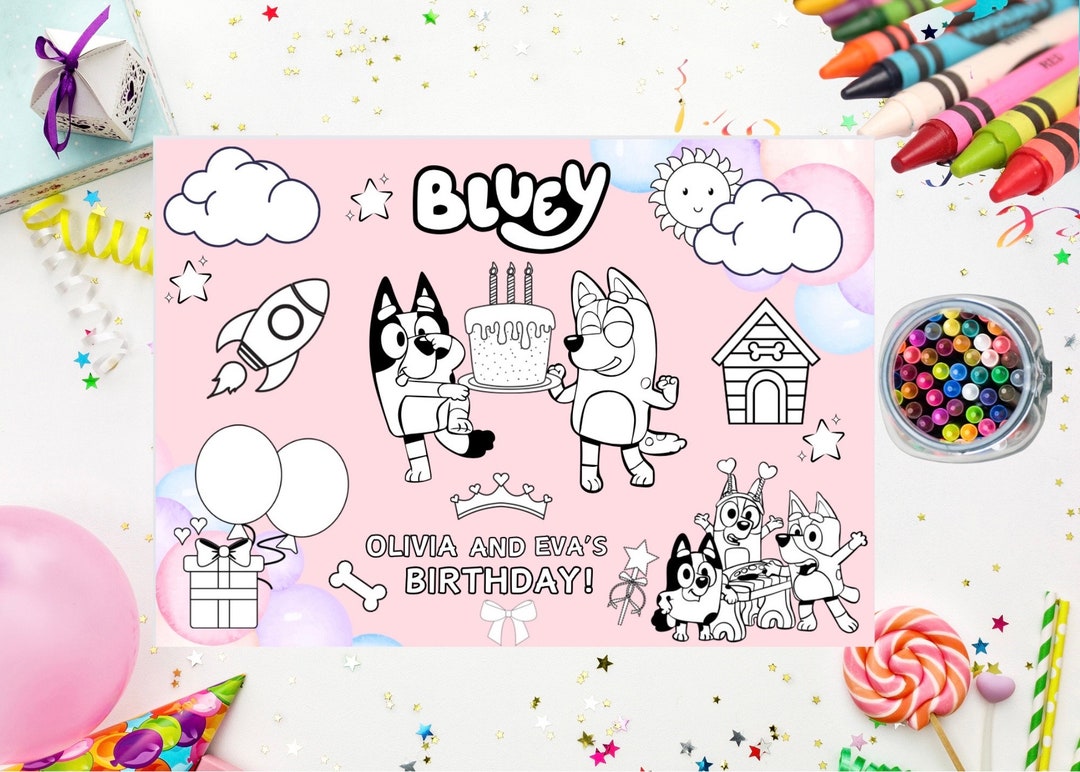 Bluey and Bingo Paper Placemat Coloring Page - Etsy Canada