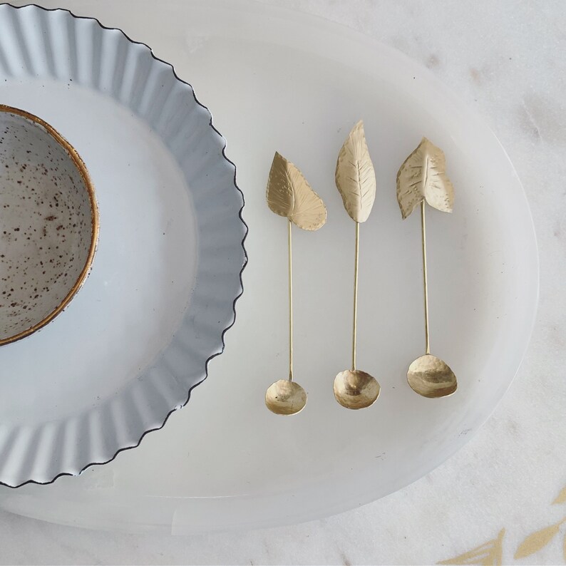Hand Forged Brass Salt Spoon / Nature Inspired Brass Object / - Etsy